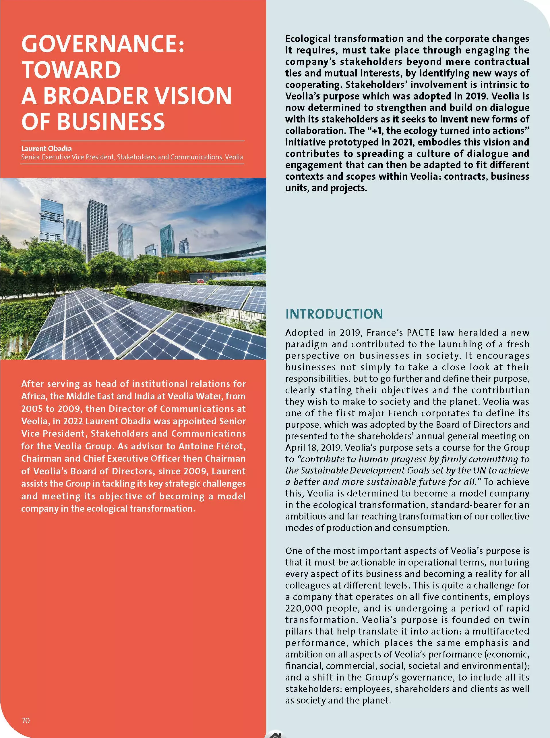 Governance: toward a broader vision of business | Veolia Institute